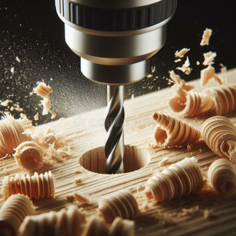 The Process of Drilling Wood, Close-up. Stock Photo - Image of object ...