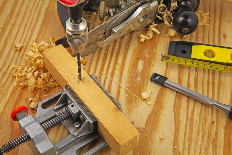 Woodworker Tools and Work Area Stock Image - Image of carpenter, ruler ...