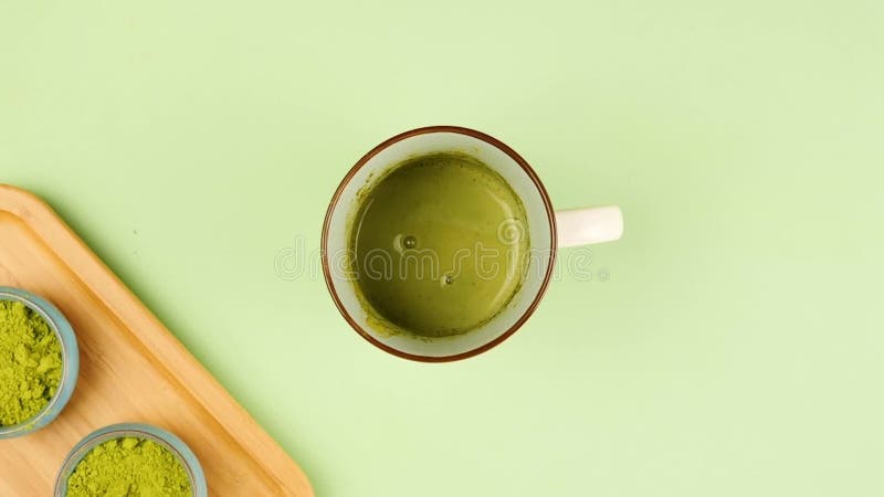 Process of Drinking Matcha Tea from Cup, Stop Motion Animation, Top ...