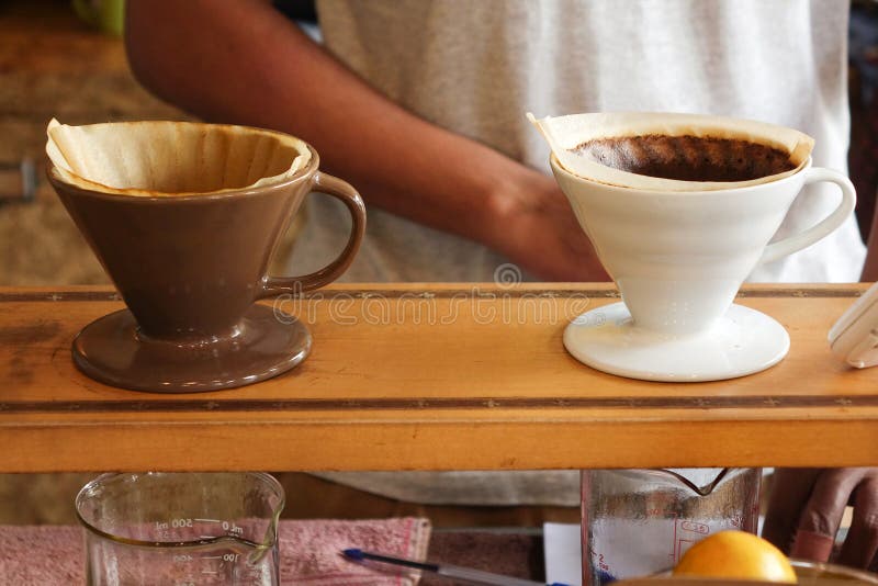 Process of Dripping Coffee on Stand Stock Photo - Image of filter ...