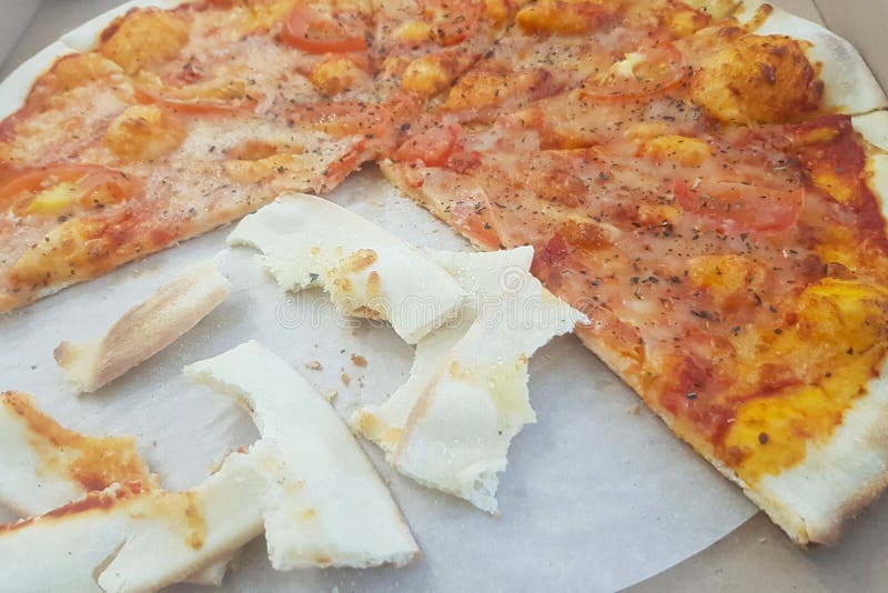 The Process of Eating Pizza, Leftover Pizza in a Portable Box Stock ...
