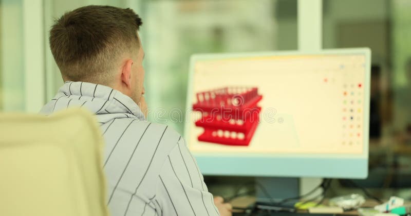 Engineer Working on Desktop Computer, Software and 3d Modeling are ...