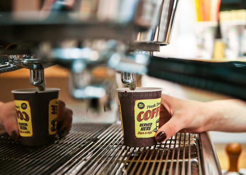 Process Espresso Preparation in Coffee Machine Stock Photo - Image of ...