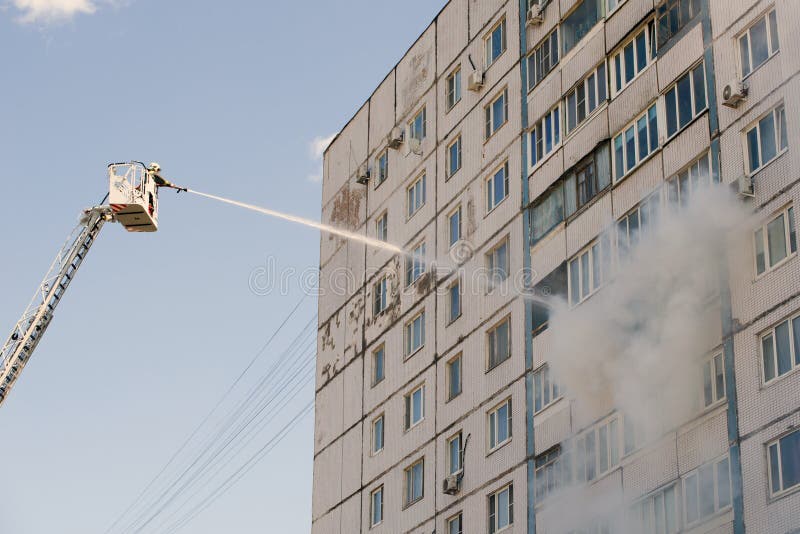Fire Extinguishing from Fire Tower with Hydrant Stock Image - Image of ...