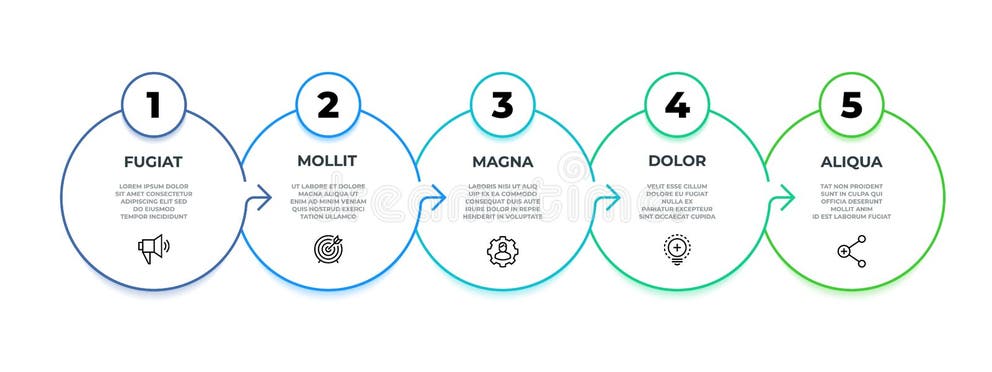 Process Flow Infographic. 5 Steps Graphic Diagram, Circle Line Business ...