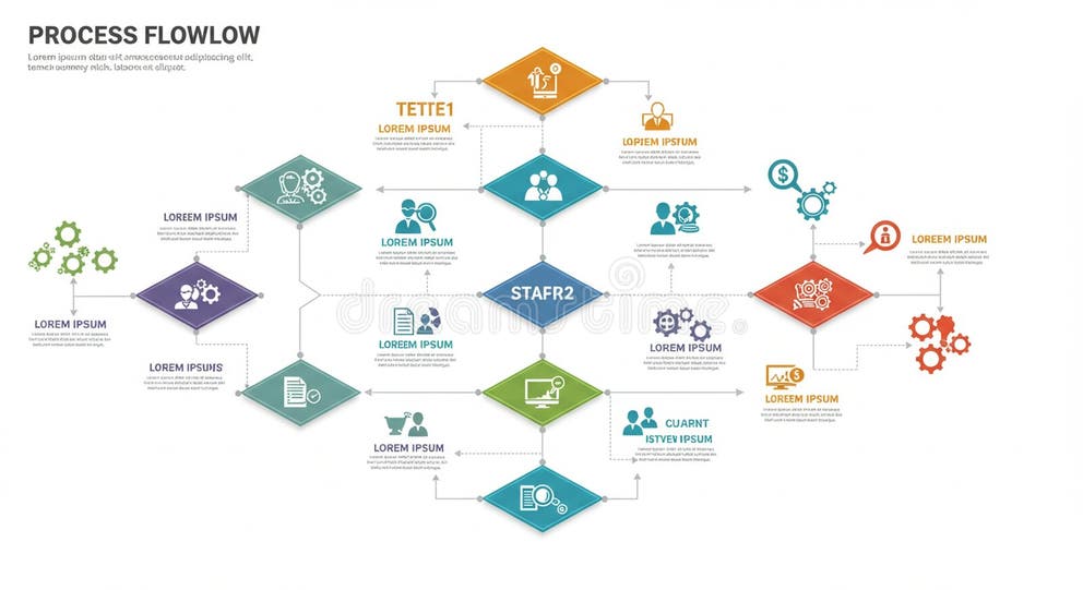 Process Flowchart with Interconnected Diamond and Rectangle Shapes in ...