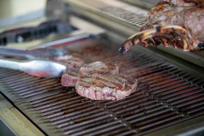 Process of Grilling Meat on a Grid Stock Photo - Image of steak, tasty ...