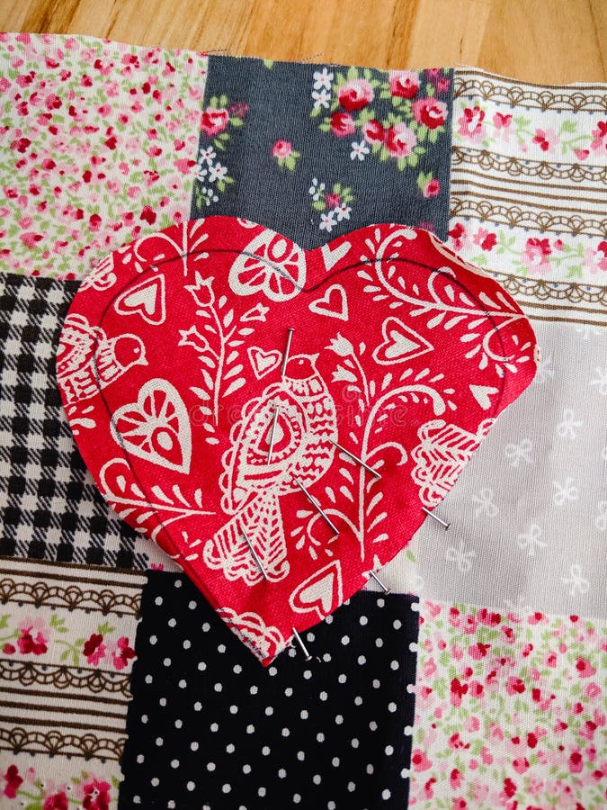 Process of Hand Made Sewing Project of Applique Heart. Stock Photo ...