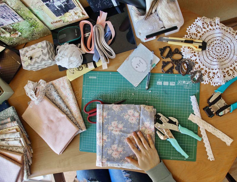 Handmade Creating of the Diary from Special Scrapbooking Paper Stock ...