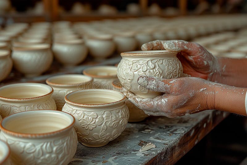Process of Hands Delicate Shaping Series of Ceramic Bowls, Handcrafting ...