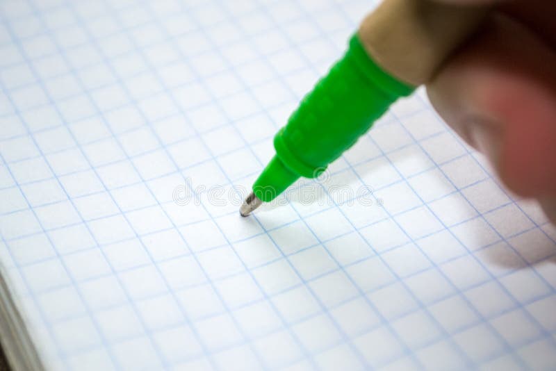 Process of Handwriting with Green Oil Ink Pen in Notebook into Cell ...