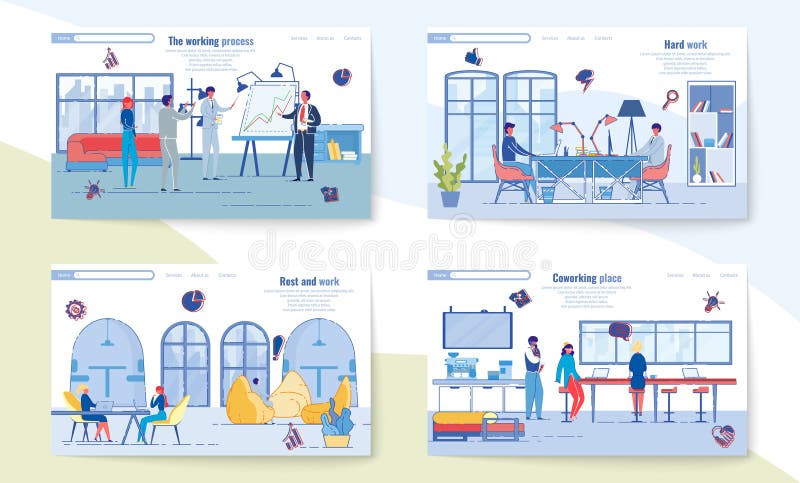 Process, Hard Work, Rest and Coworking Place. Stock Vector ...