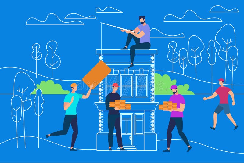 Male Characters Working Hard in Construction. Stock Vector ...