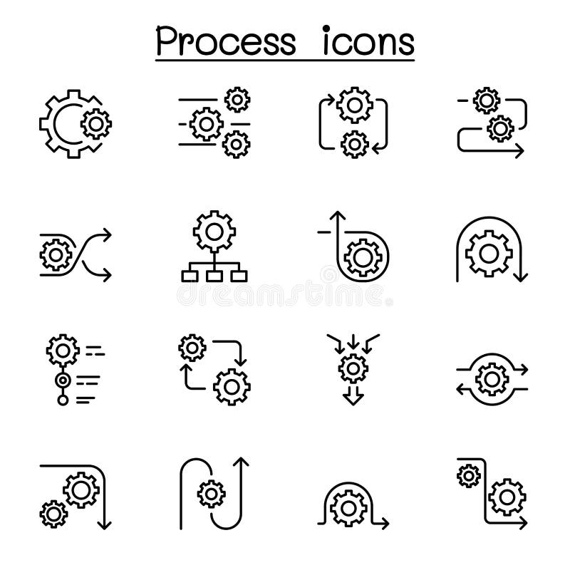 Process Icon Set in Thin Line Style Stock Vector - Illustration of ...