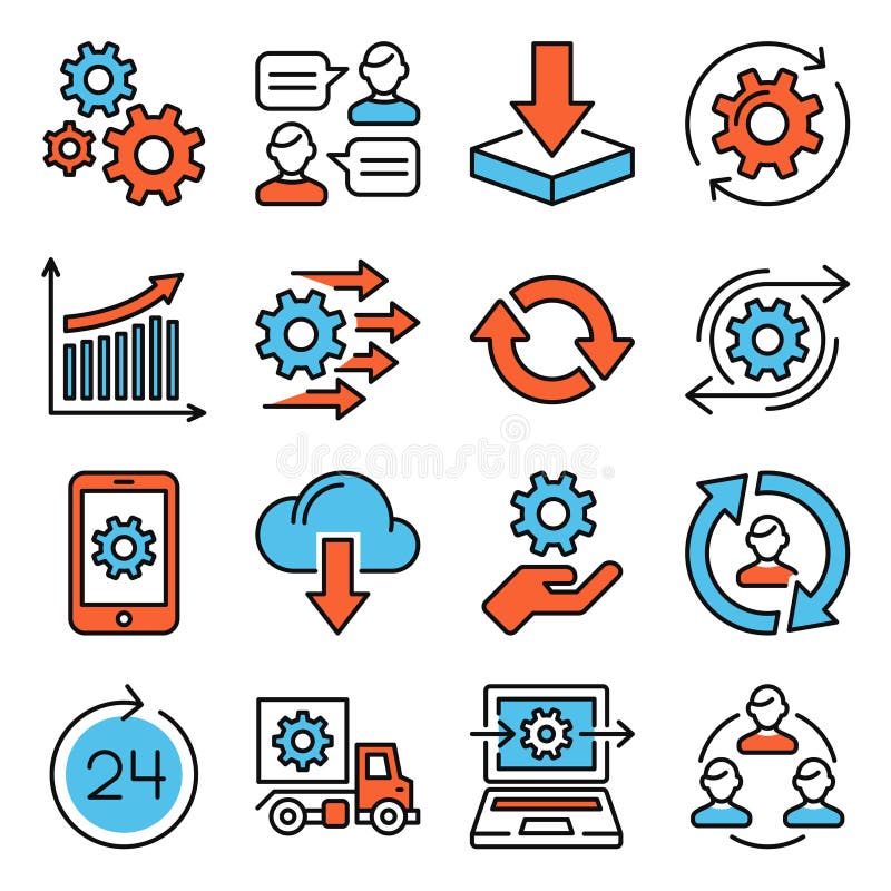 Process Icons Set on White Background. Vector Stock Illustration ...