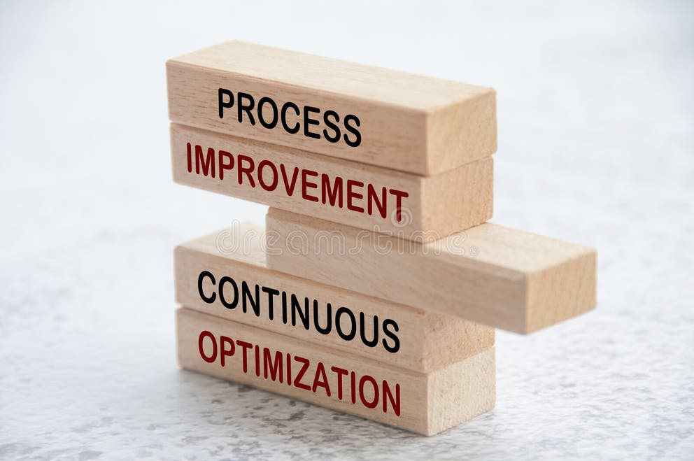 Process Improvement and Continuous Optimization Text on Wooden Blocks ...