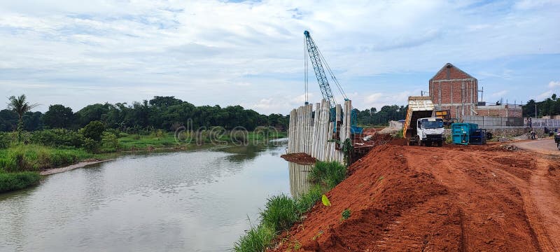 The Process of Installing Earth Nails on the River Bank Stock Image ...