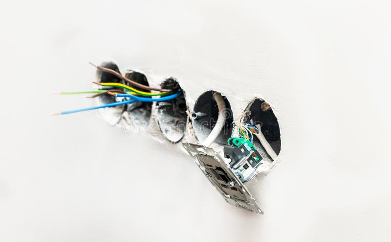 The Process of Installing an Internal Socket for Internet Access Stock ...