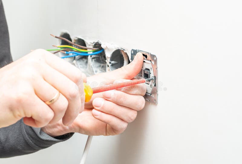 The Process of Installing an Internal Socket for Internet Access Stock ...