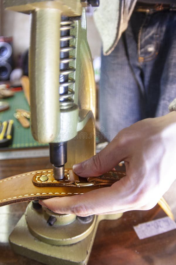 Process of Installing Metal Staves on the Leather Part Stock Photo ...