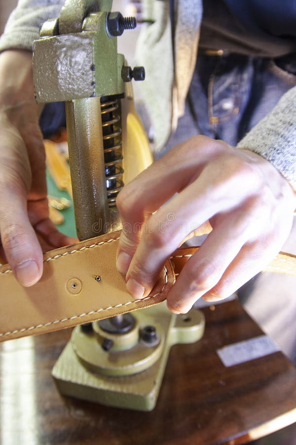 Process of Installing Metal Staves on the Leather Part Stock Image ...