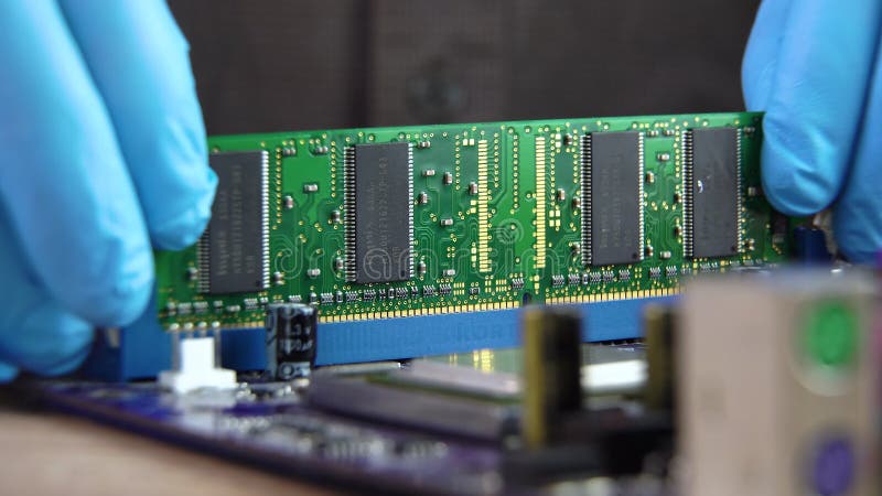 The Process of Installing RAM on a Computer Motherboard Stock Video ...
