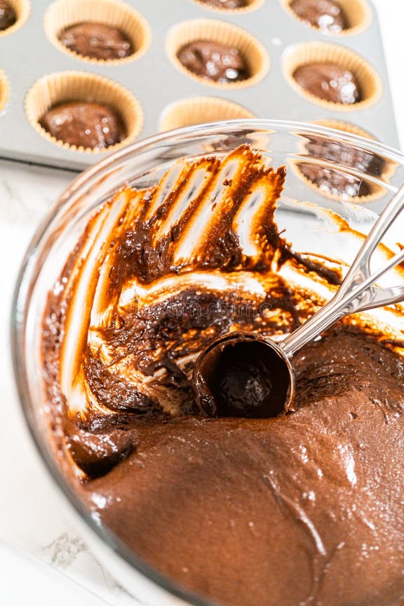 Baking Chocolate Cupcakes with Decadent Chocolate Frosting Stock Image ...