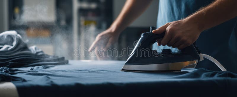 The Process of Ironing a Shirt with Steam in a Modern Home Setting.AI ...