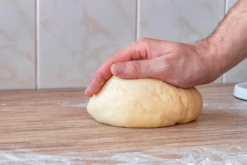 Process of Kneading Dough. Hands Kneading Dough. Stock Photo - Image of ...