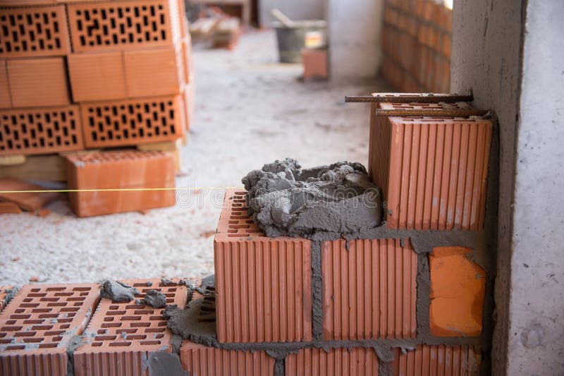 The Process of Laying Bricks on Construction Site Stock Image - Image ...