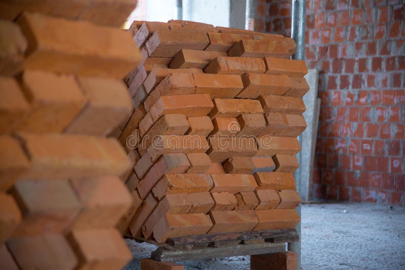 The Process of Laying Bricks on Construction Site Stock Photo - Image ...