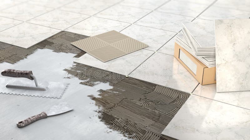 Process of Laying Marble Tiles on Floor Stock Illustration ...