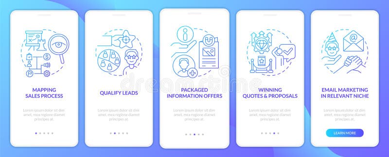 Process of Lead Conversion Blue Gradient Onboarding Mobile App Screen ...