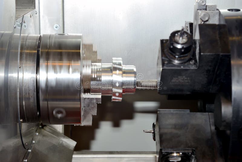 Process of Machining a Metal Workpiece on a Lathe Stock Image - Image ...
