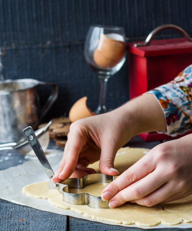The Process of Making Biscuits, Shortbread Dough Raw, Cut Shape Stock ...