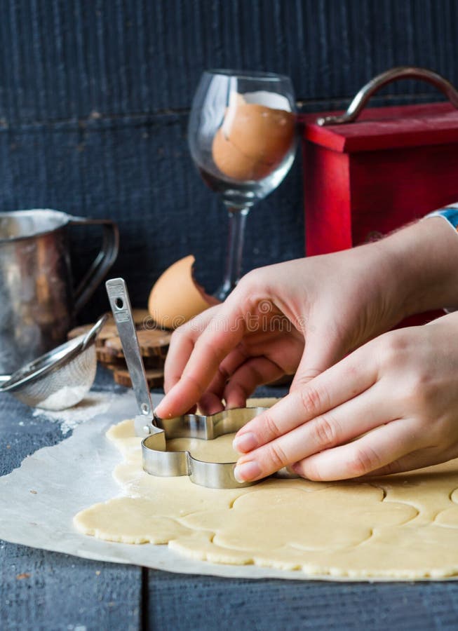 The Process of Making Biscuits, Shortbread Dough Raw, Cut Shape Stock ...