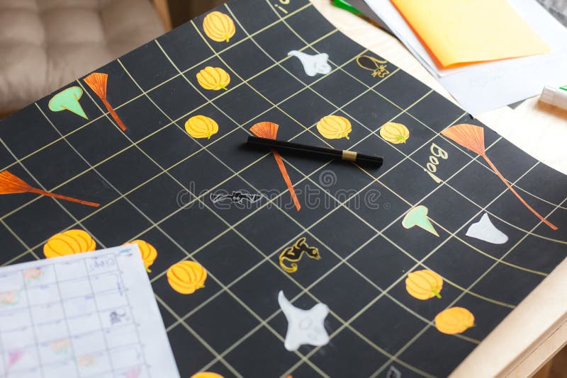 Process of Making Board Game Field for DIY Halloween Game Stock Photo ...
