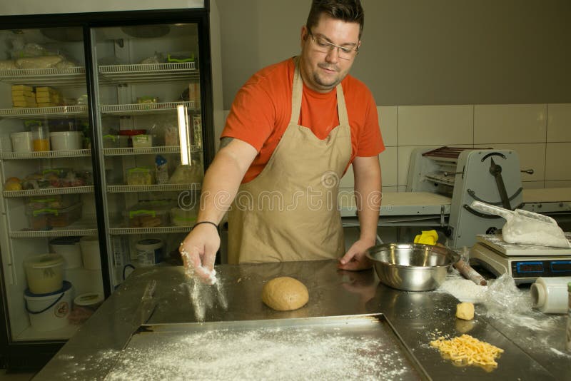 The Process of Making Bread. the Chef Kneads the Dough by Hand.the ...