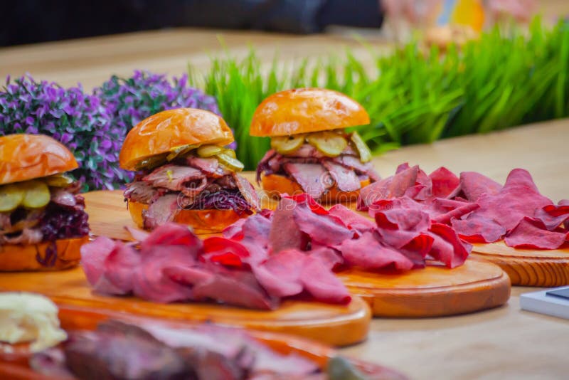 The Process of Making a Burger in the Kitchen Stock Image - Image of ...