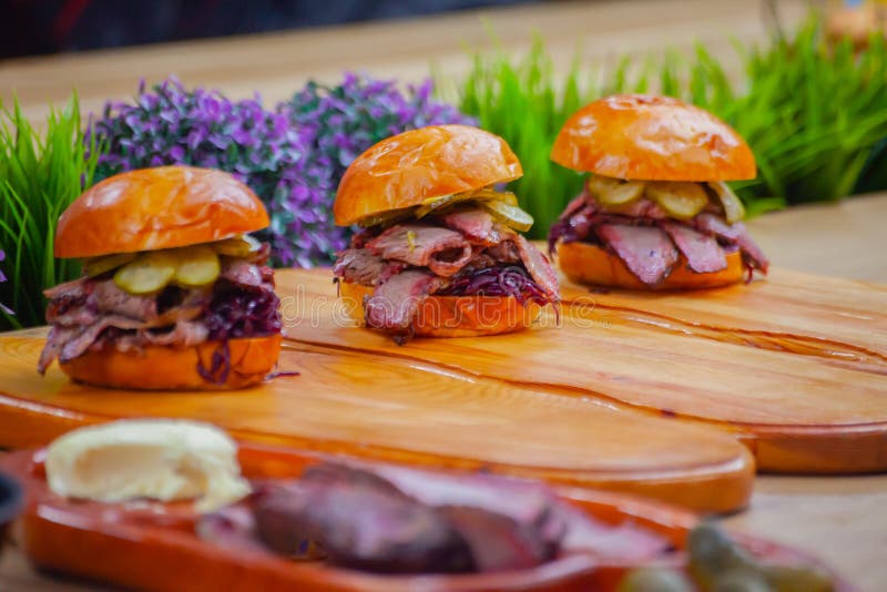 The Process of Making a Burger in the Kitchen Stock Photo - Image of ...