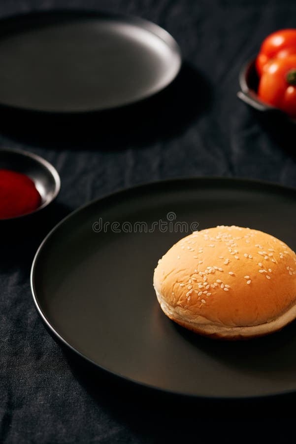 Process Making of Burger, Step by Step Isolated on Black Background ...