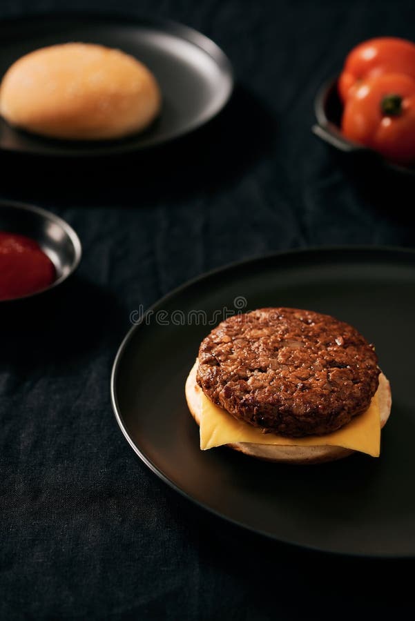 Process Making of Burger, Step by Step Isolated on Black Background ...