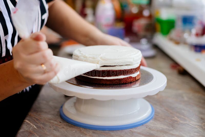 The Process of Making a Cake is Red Velvet. Stock Image - Image of ...