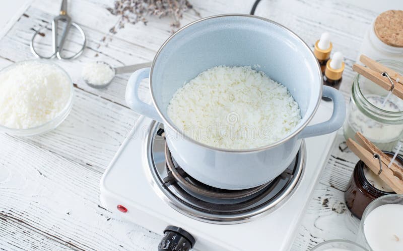 Process of Making Candles from Soy Wax Stock Photo - Image of wick ...