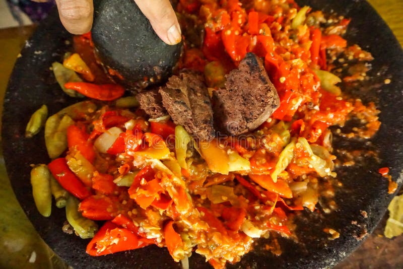 The Process of Making Chili Paste Typical Indonesia and Bali Stock ...