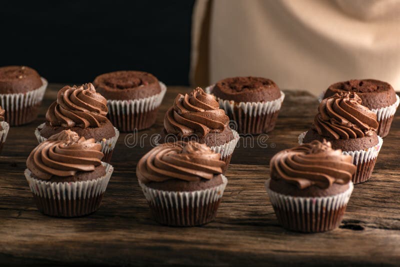 Process of Making Chocolate Cupcakes with Cocoa Glaze Stock Photo ...
