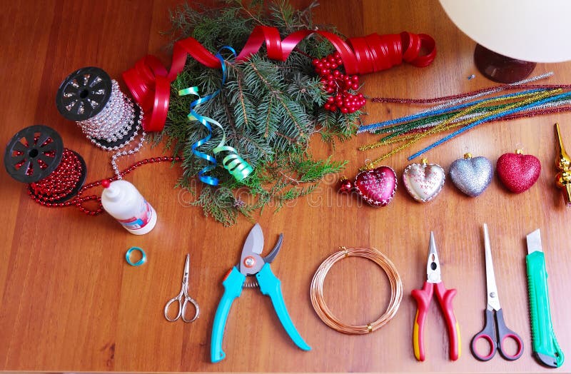 Process of Making Christmas Wreath Stock Photo - Image of festive ...