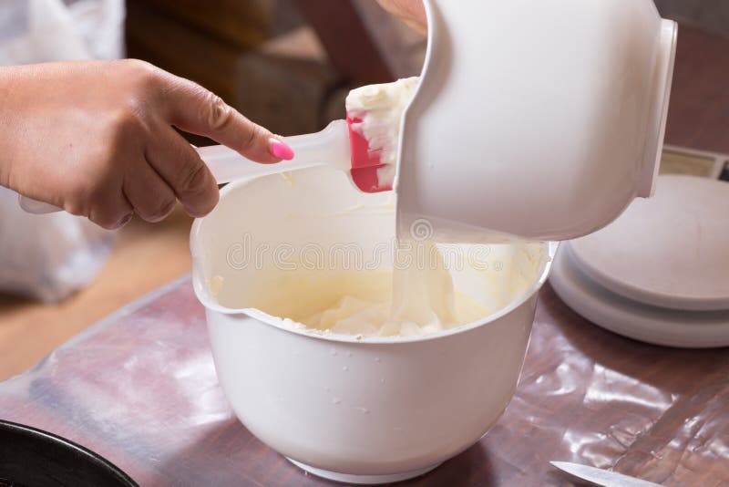 The Process of Making a Cream for Confectionery Stock Photo - Image of ...