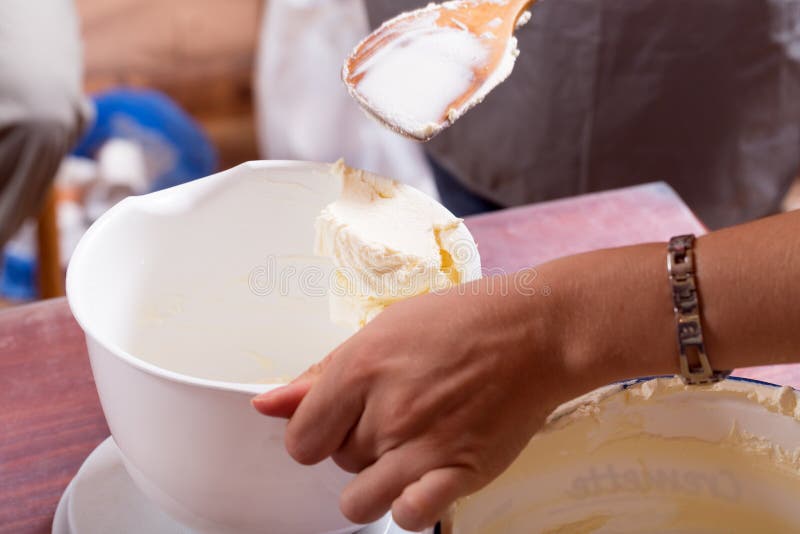 The Process of Making a Cream for Confectionery Stock Image - Image of ...