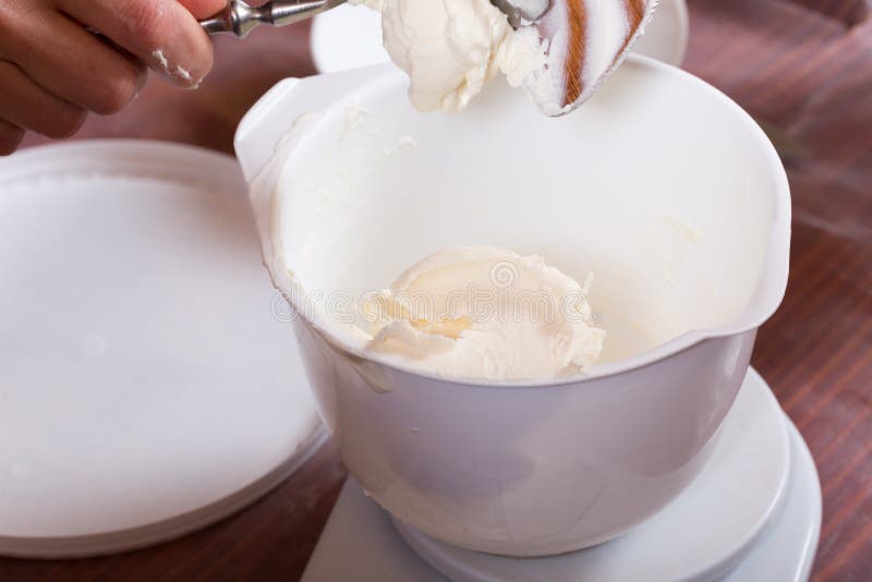 The Process of Making a Cream for Confectionery Stock Photo - Image of ...